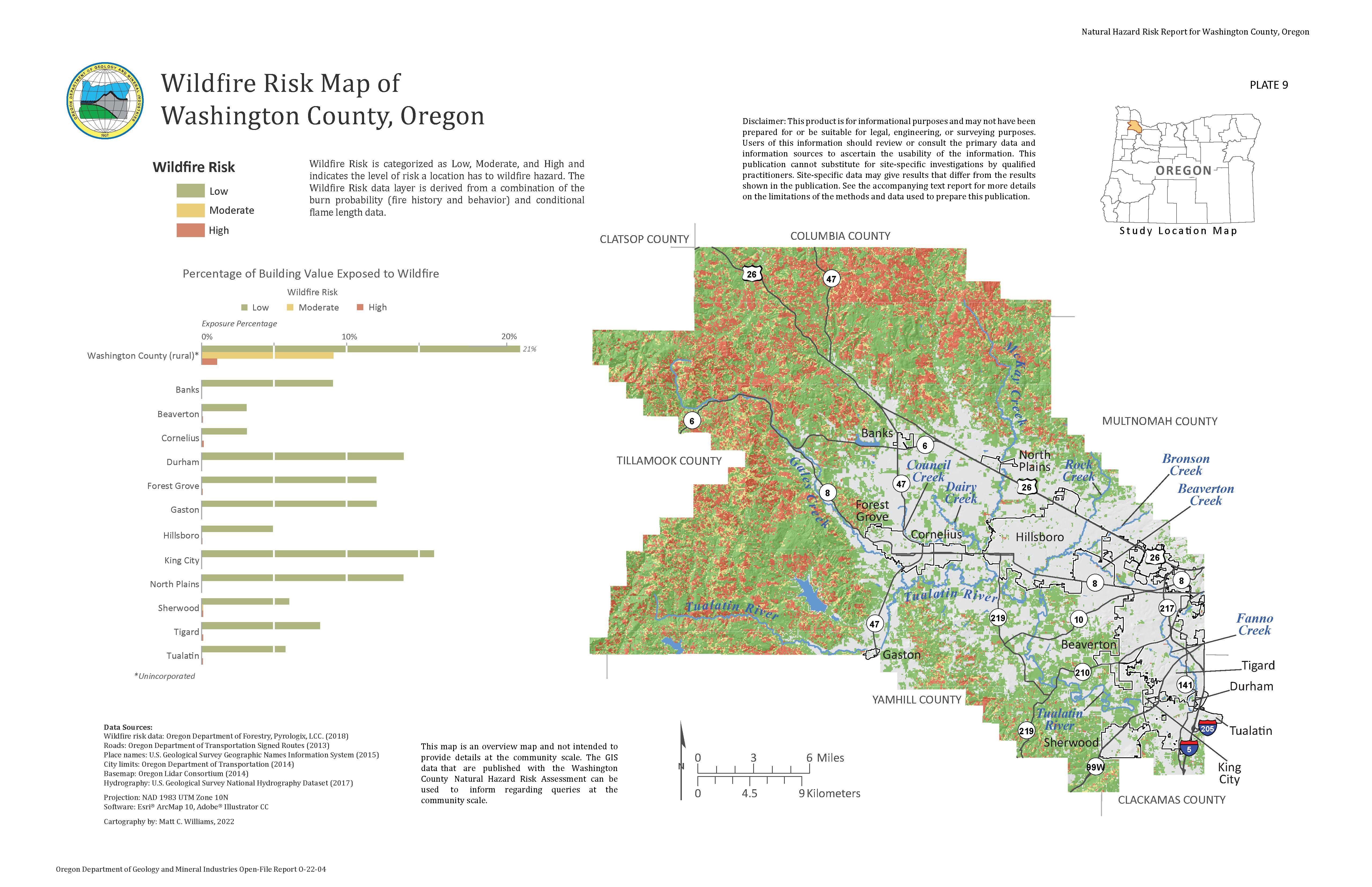 Plate 9, Wildfire Risk Map of Washington County, Oregon (4.6 MB PDF)